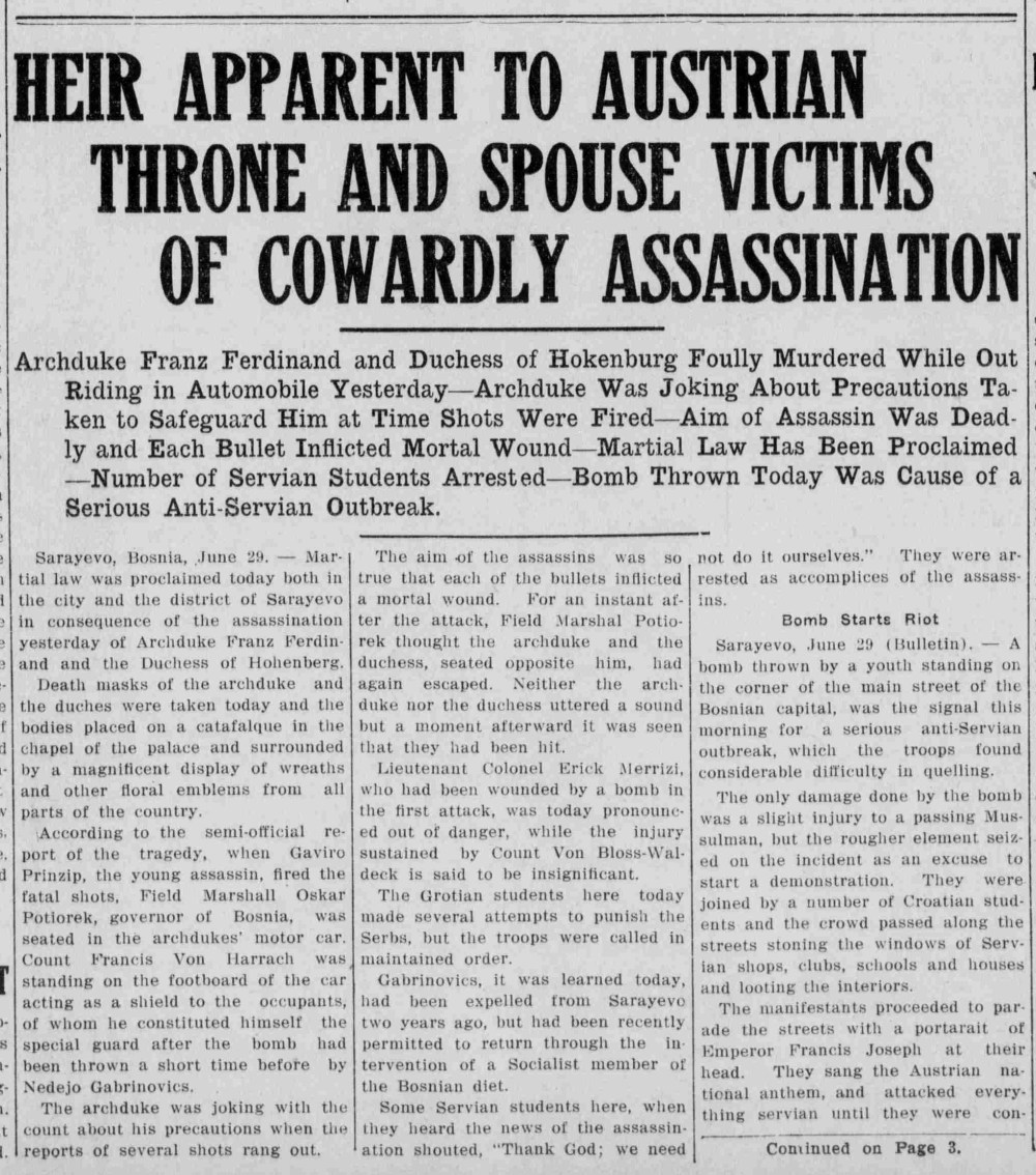Archduke Franz Ferdinand Assassination Newspaper