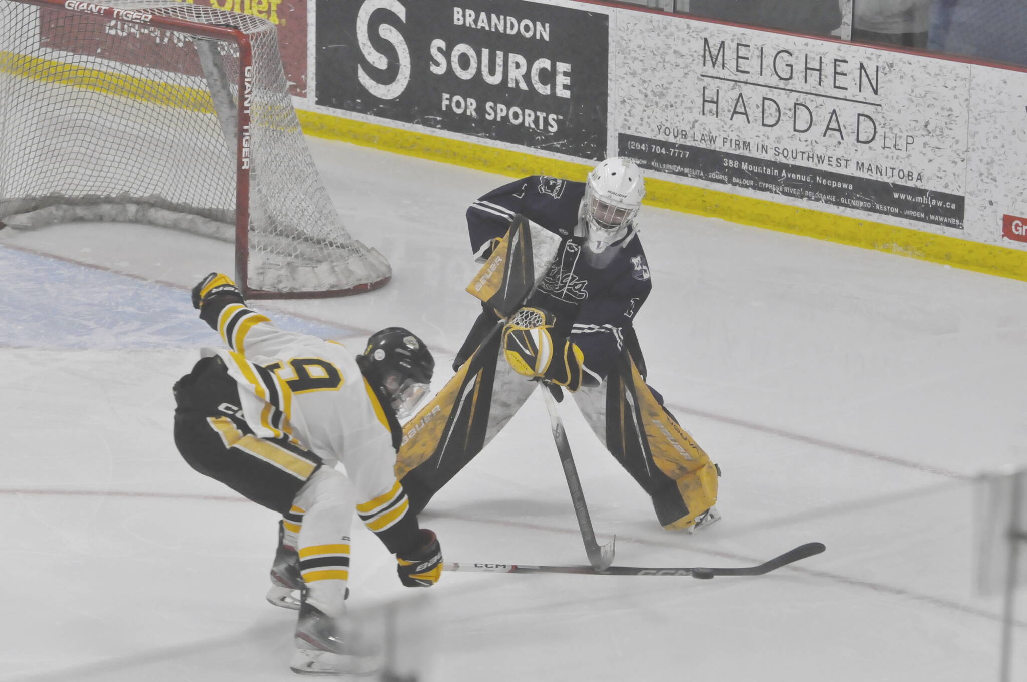 Casey Berry in the crease for Vikings in Game 3 – Brandon Sun