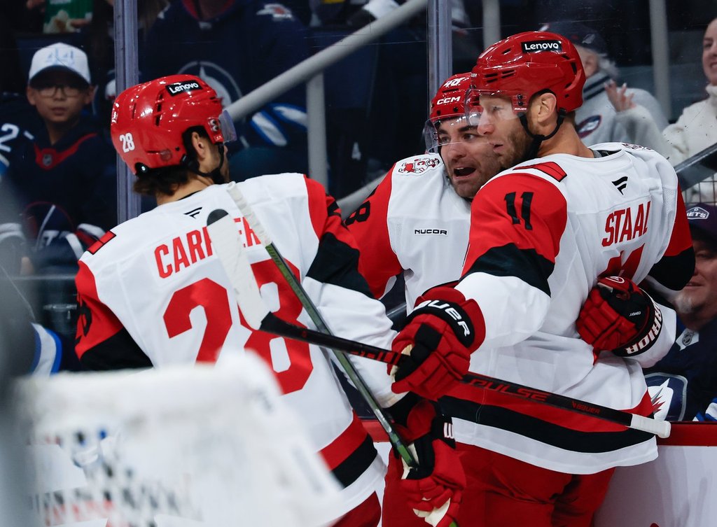 Staal scores twice as Hurricanes defeat Hellebuyck-less Jets 4-3 ...